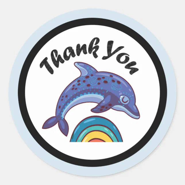 Dolphin Leaping Over A Rainbow Thank You Classic Round Sticker | Zazzle