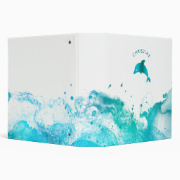 dolphin logo watercolor ocean waves 3 ring binder | Zazzle