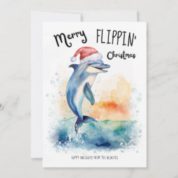 Dolphin Santa Merry Flippin' Christmas Beach Holiday Card | Zazzle
