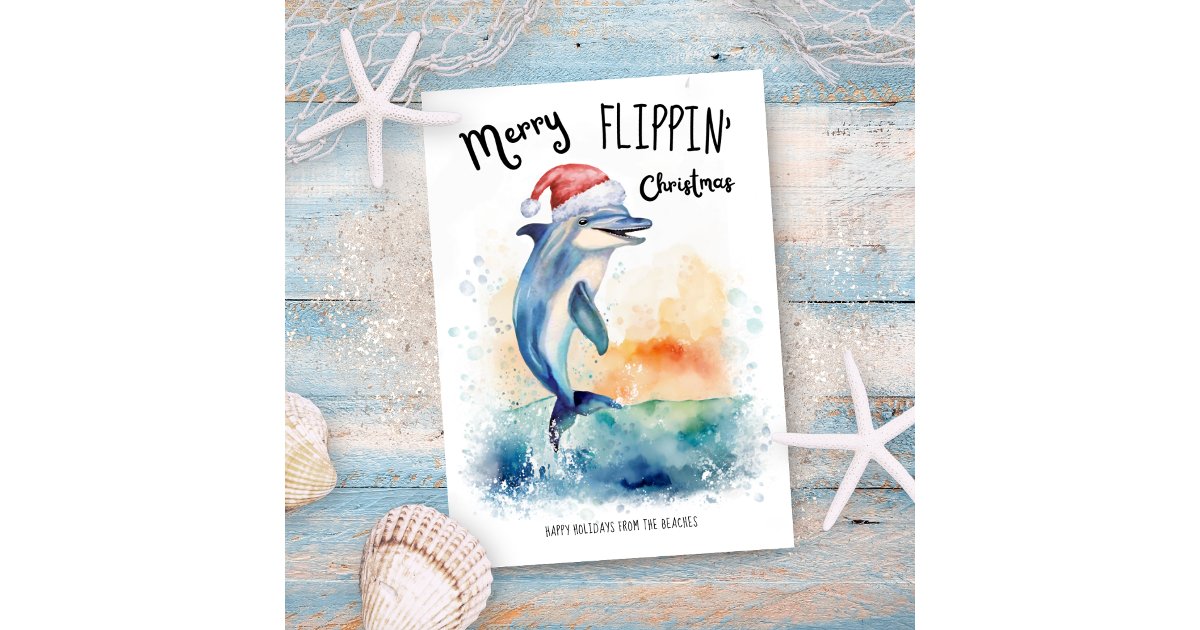Dolphin Santa Merry Flippin' Christmas Beach Holiday Card | Zazzle