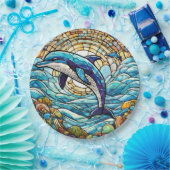 Dolphin stained glass paper plates | Zazzle