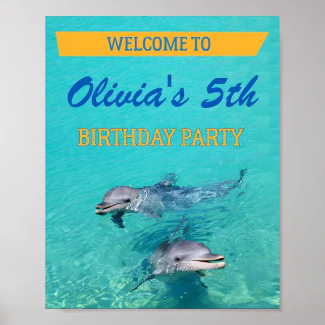 Dolphin welcome party sign Pool party poster decor | Zazzle