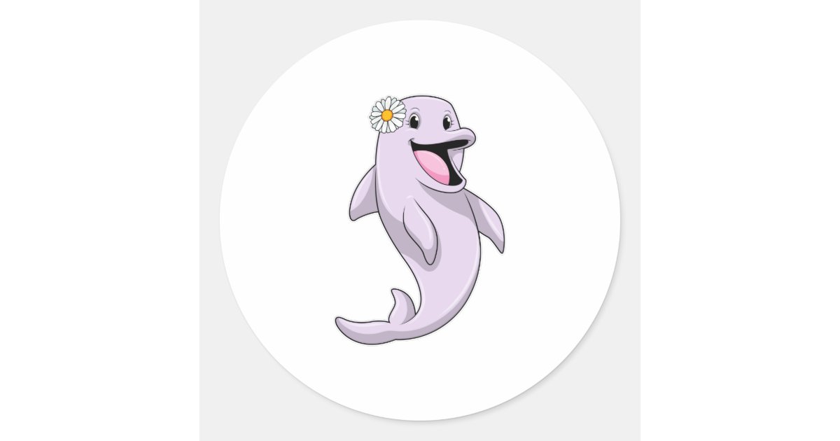 Dolphin with Daisy Flower Classic Round Sticker | Zazzle
