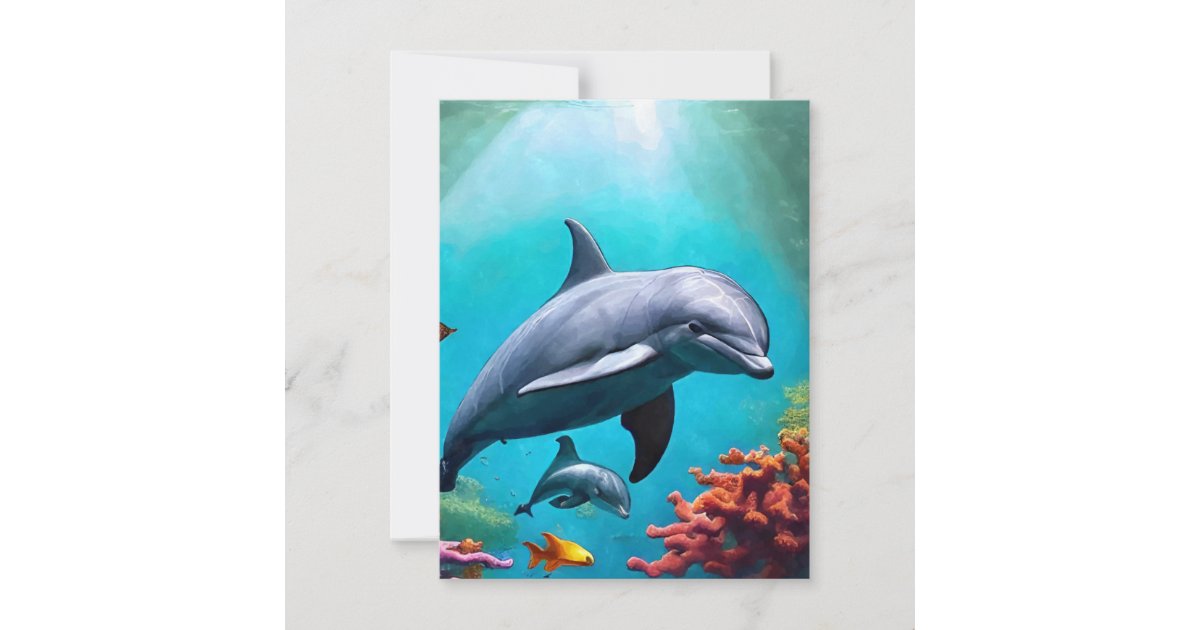 Dolphins in Watercolor Flat Thank You Card | Zazzle