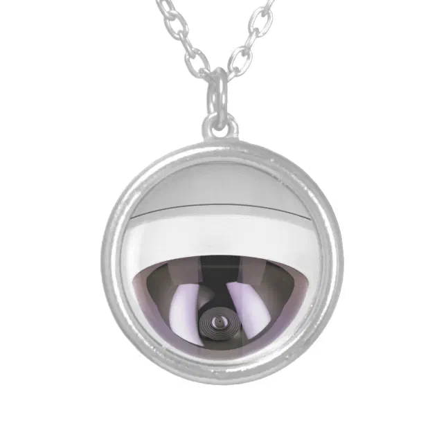 Dome surveillance camera silver plated necklace | Zazzle