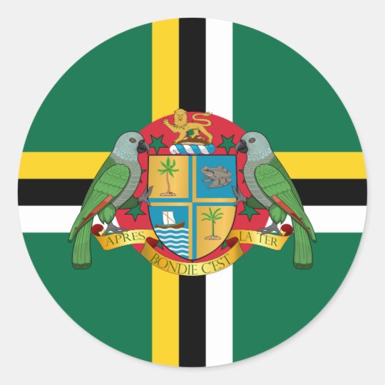 Dominican Flag & Coat of Arms, Flag of Dominica Classic Round Sticker ...