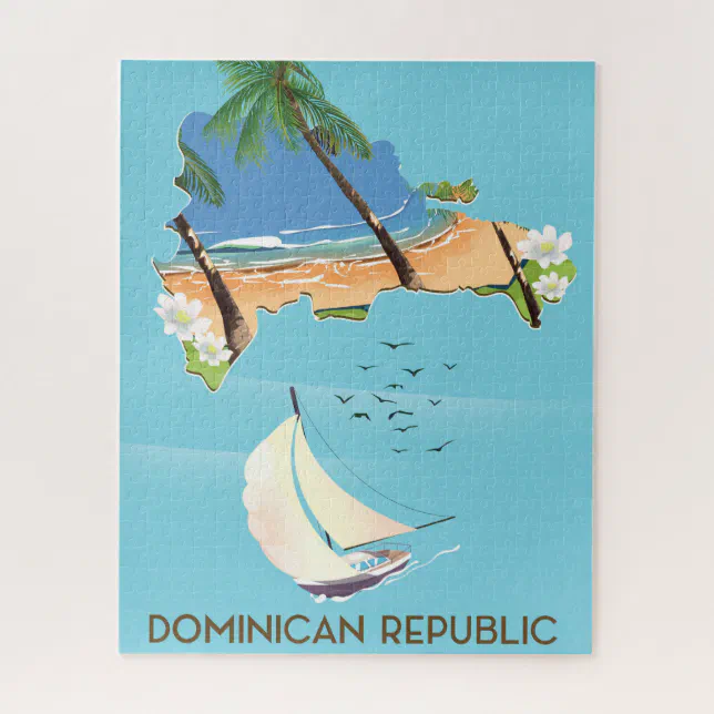 Dominican Republic map Yacht travel poster Jigsaw Puzzle | Zazzle