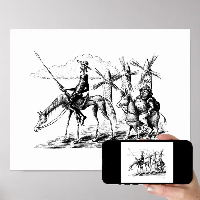 Don Quixote and Sancho Panza ink pen drawing art Poster | Zazzle
