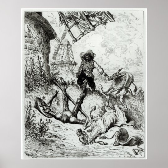 Don Quixote and the Windmills Poster | Zazzle.com
