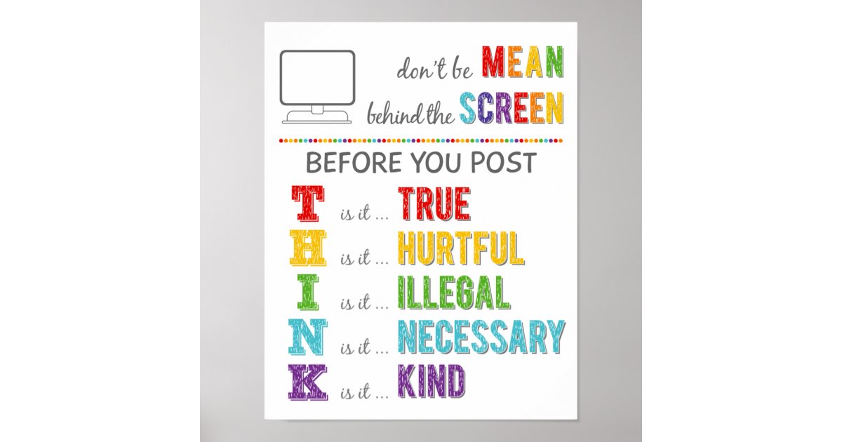 Don’t Be Mean Behind The Screen Anti Cyber Bully P Poster | Zazzle
