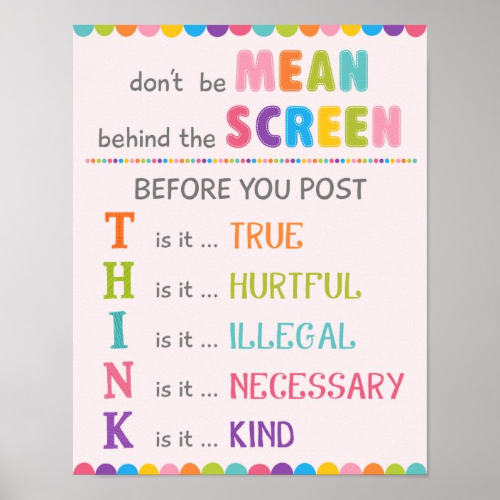 Don’t Be Mean Behind The Screen Anti Cyber Bully Poster | Zazzle.com