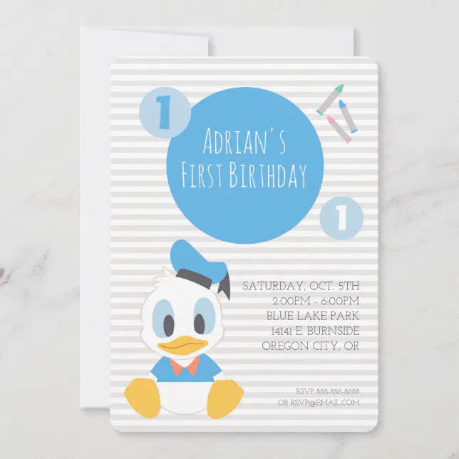 Donald Duck | First Birthday Invitation | Zazzle