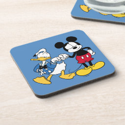 Donald Duck & Mickey Fist Bump Beverage Coaster | Zazzle