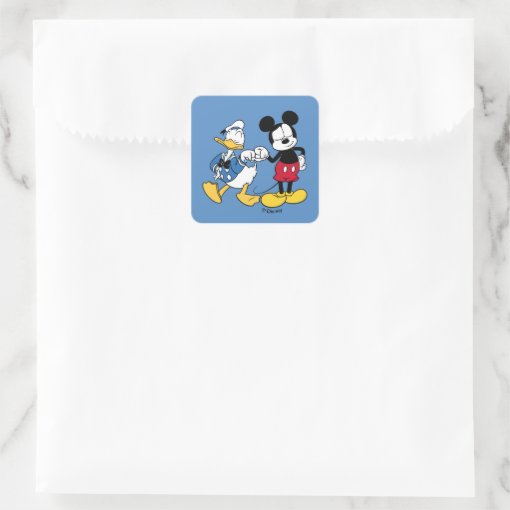 Donald Duck & Mickey Fist Bump Square Sticker | Zazzle