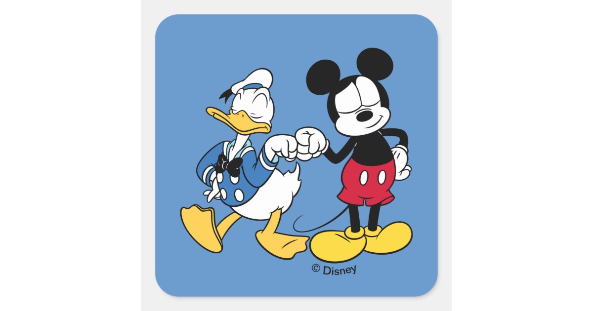 Donald Duck & Mickey Fist Bump Square Sticker | Zazzle