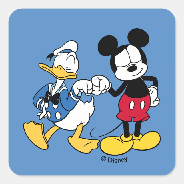 Donald Duck & Mickey Fist Bump Square Sticker | Zazzle