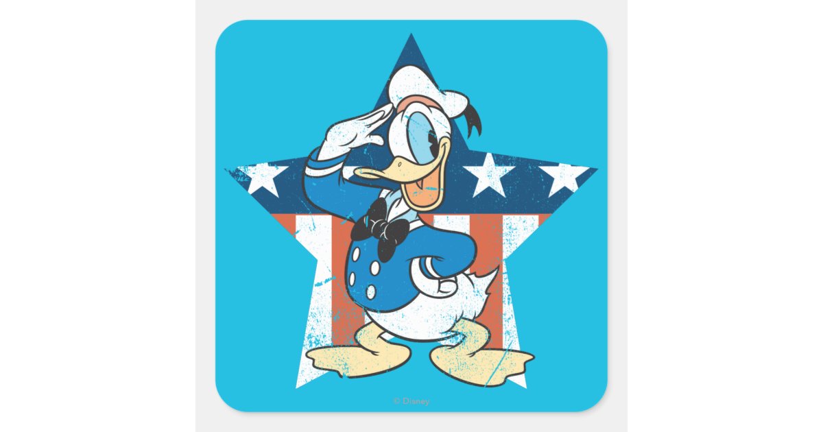 Donald Duck | Salute with Patriotic Star Square Sticker | Zazzle