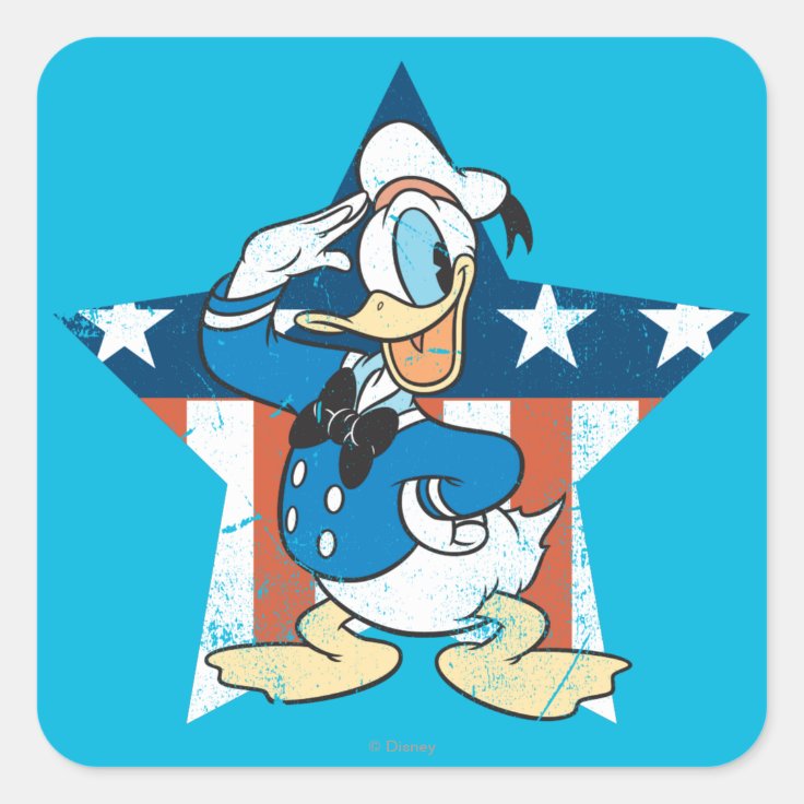 Donald Duck | Salute with Patriotic Star Square Sticker | Zazzle
