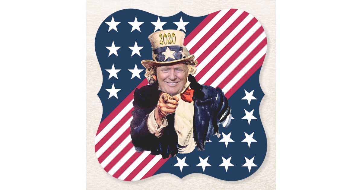 Donald Trump As Uncle Sam ~ Stars & Stripes ~ 2020 Paper Coaster | Zazzle