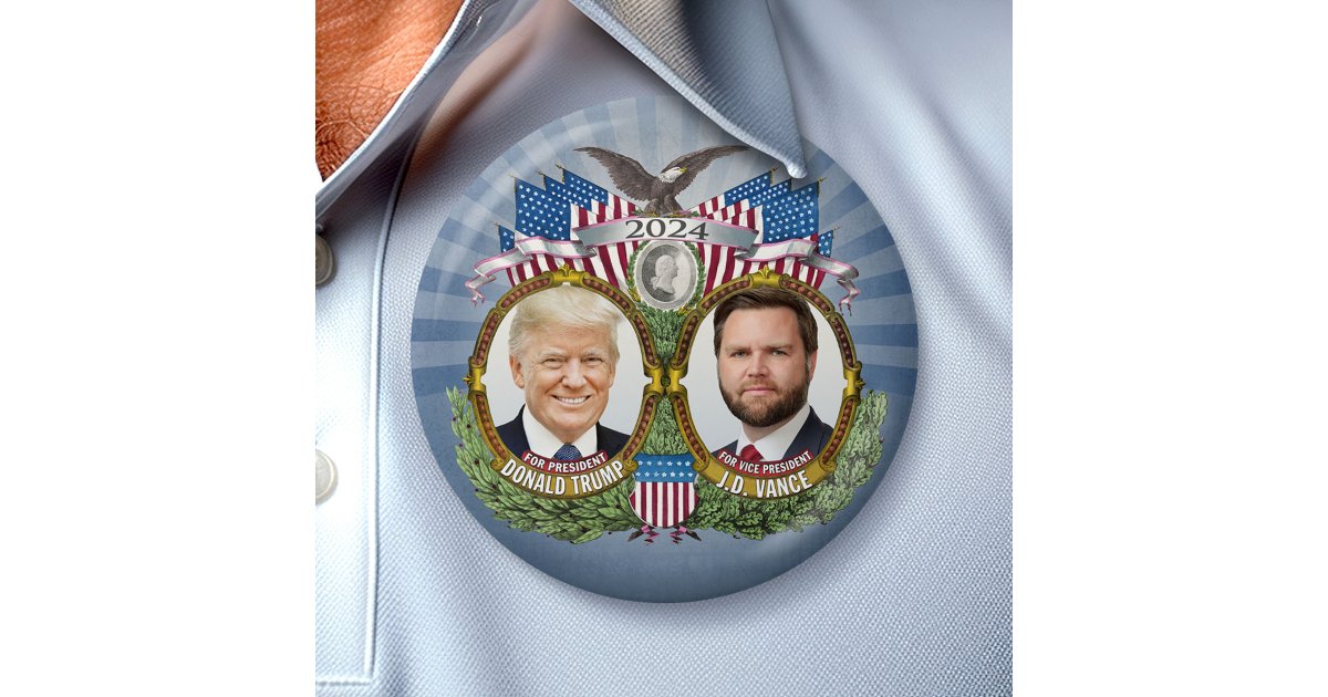 Donald Trump JD Vance President Vice Jugate Photo Button | Zazzle