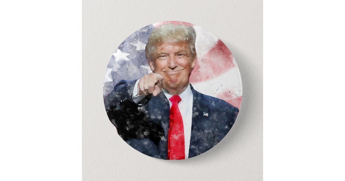 Donald Trump pointing with American flag Button | Zazzle
