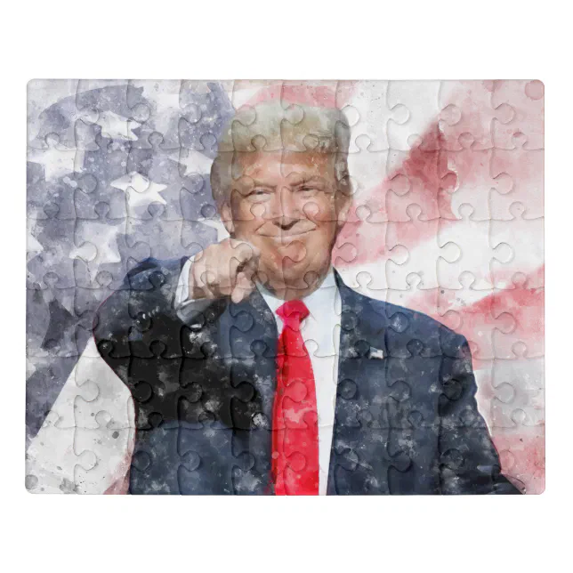 Donald Trump pointing with American flag Jigsaw Puzzle | Zazzle