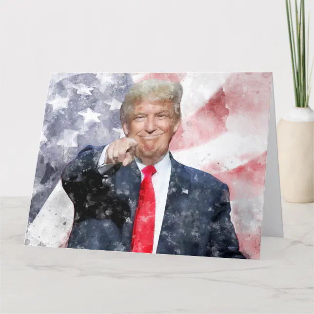 Donald Trump pointing with American flag Thank You Card | Zazzle