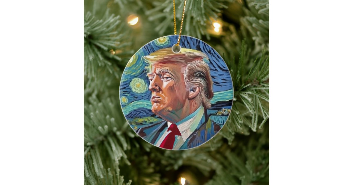 Donald Trump Starry Night Van Gogh Art Style 2024 Ceramic Ornament | Zazzle