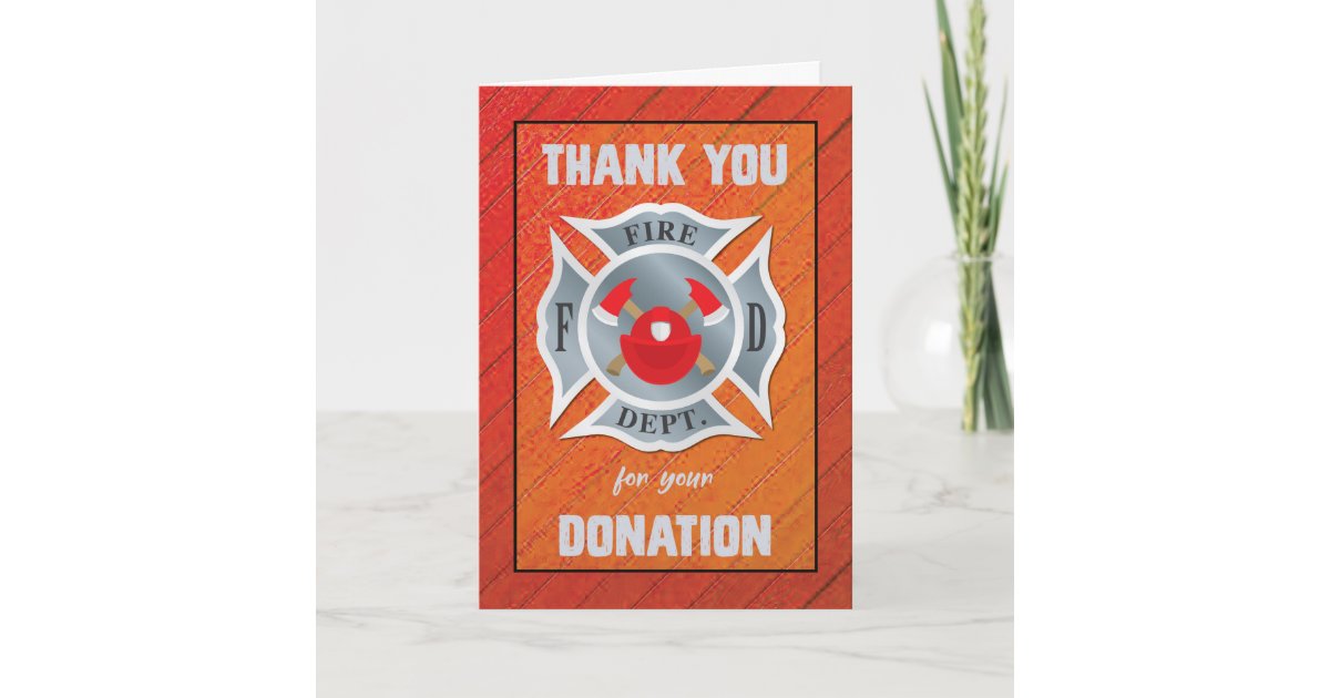 Donation to Fire Department in Red Thank You Card | Zazzle.com