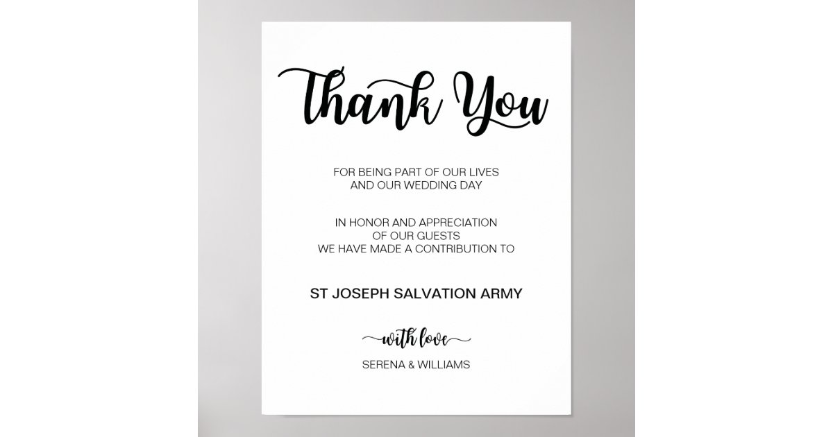 Donation Wedding Sign | Modern Calligraphy | Zazzle