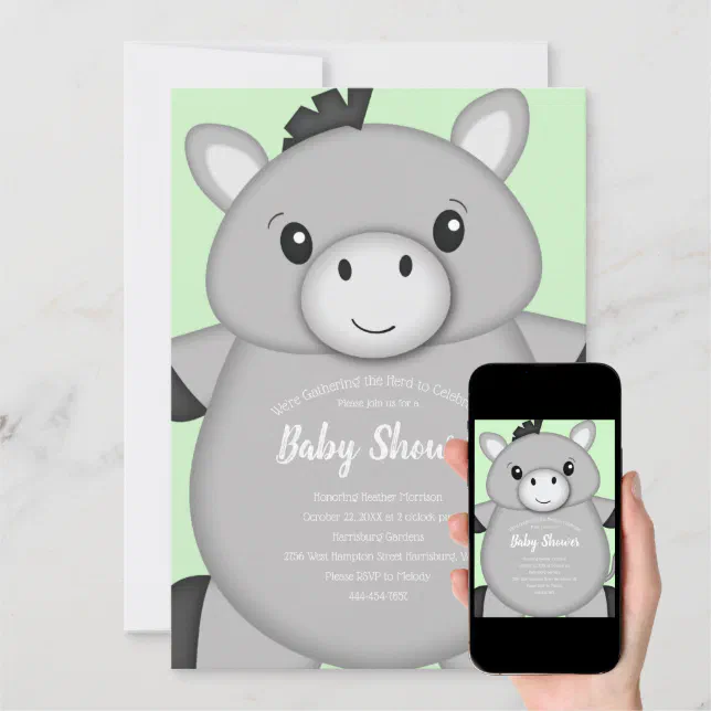 Donkey Baby Shower Green Invitation | Zazzle