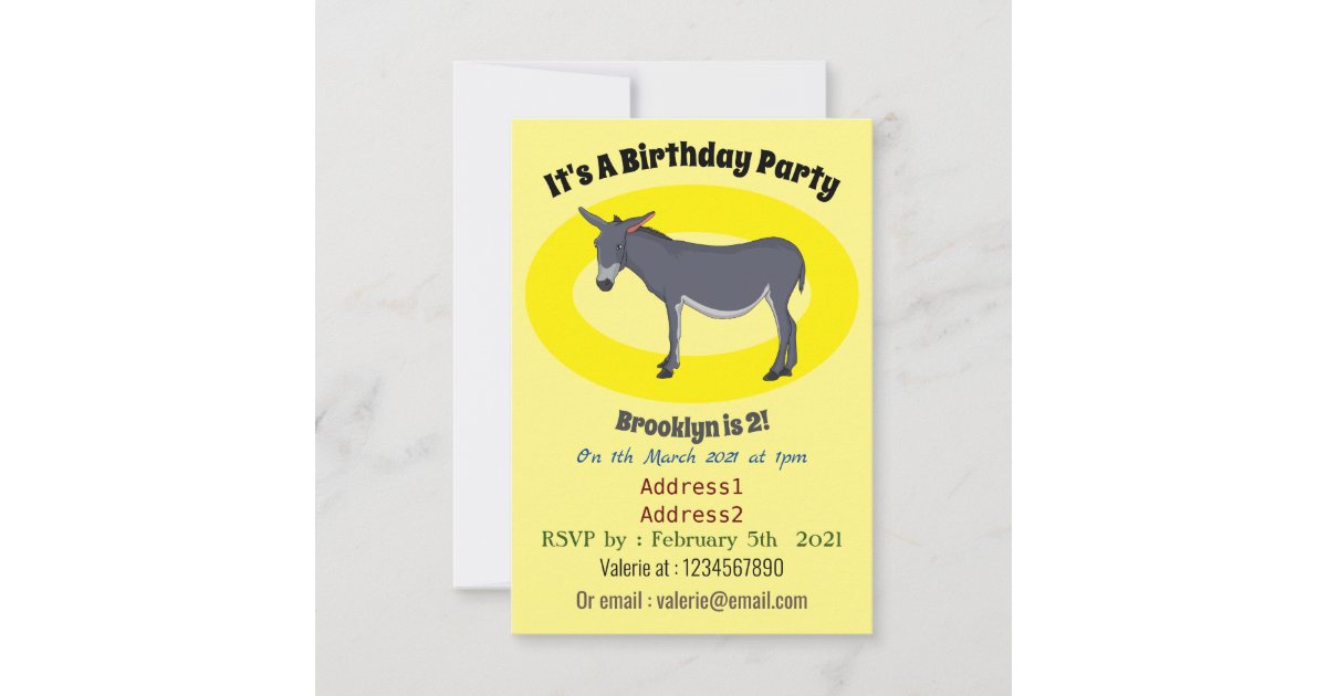 Donkey cartoon illustration invitation | Zazzle