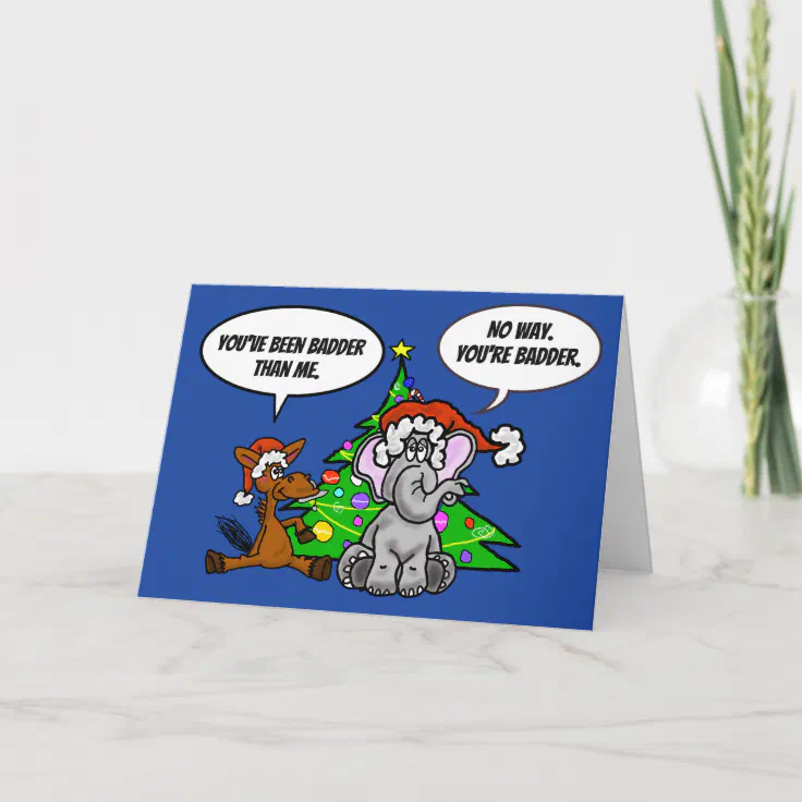 Donkey & Elephant Funny Political Christmas Card | Zazzle
