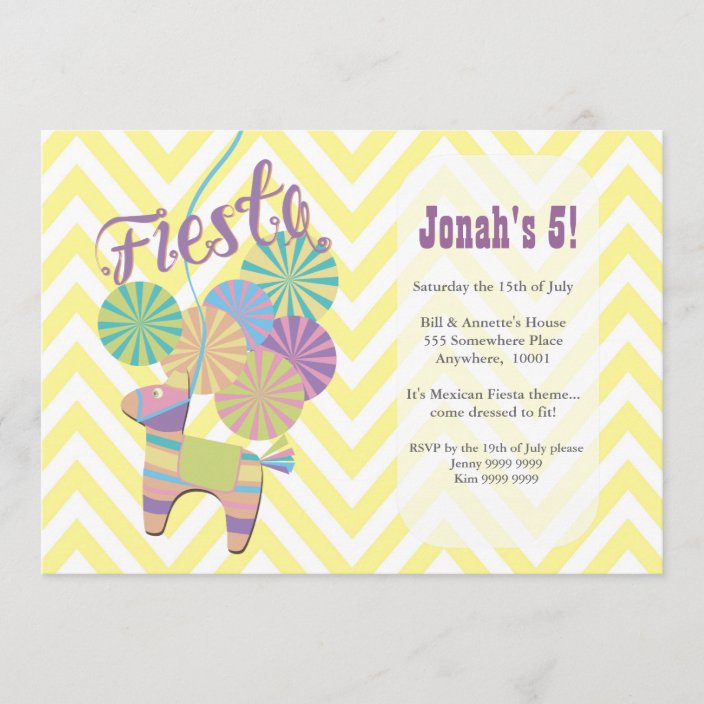 Donkey Fiesta Pinata Kids Chevron Birthday Party Invitation | Zazzle.com