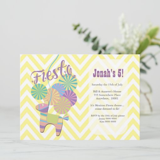 Donkey Fiesta Pinata Kids Chevron Birthday Party Invitation | Zazzle