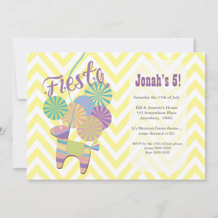 Donkey Fiesta Pinata Kids Chevron Birthday Party Invitation | Zazzle