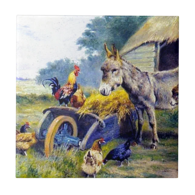 Donkey Rooster Chicken Hey farm Tile | Zazzle