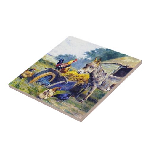Donkey Rooster Chicken Hey farm Tile | Zazzle