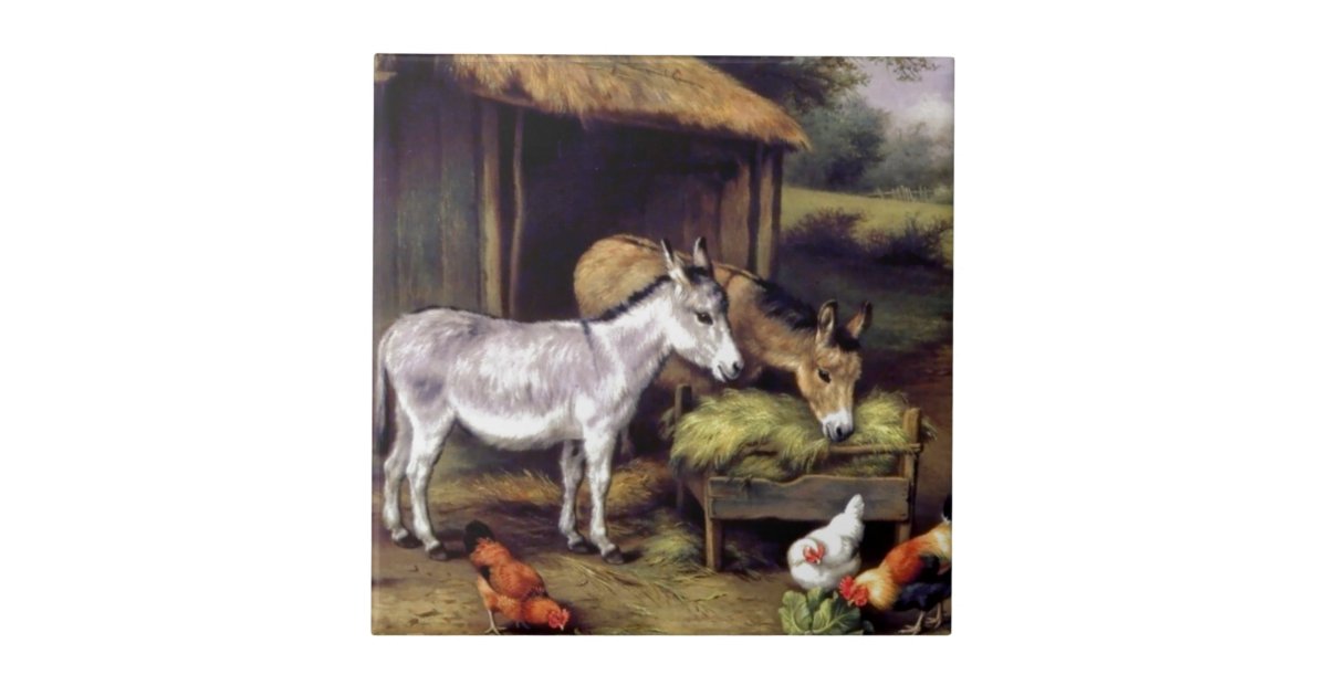 Donkey rooster farm tile | Zazzle