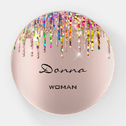 Donna NAME MEANING Holograph Drips Pink Woman Paperweight | Zazzle
