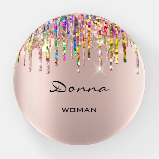 Donna NAME MEANING Holograph Drips Pink Woman Paperweight | Zazzle