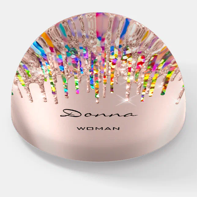 Donna NAME MEANING Holograph Drips Pink Woman Paperweight | Zazzle