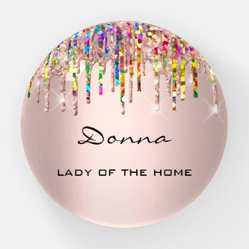 Donna NAME MEANING Holograph Drips Rose Blush Paperweight | Zazzle