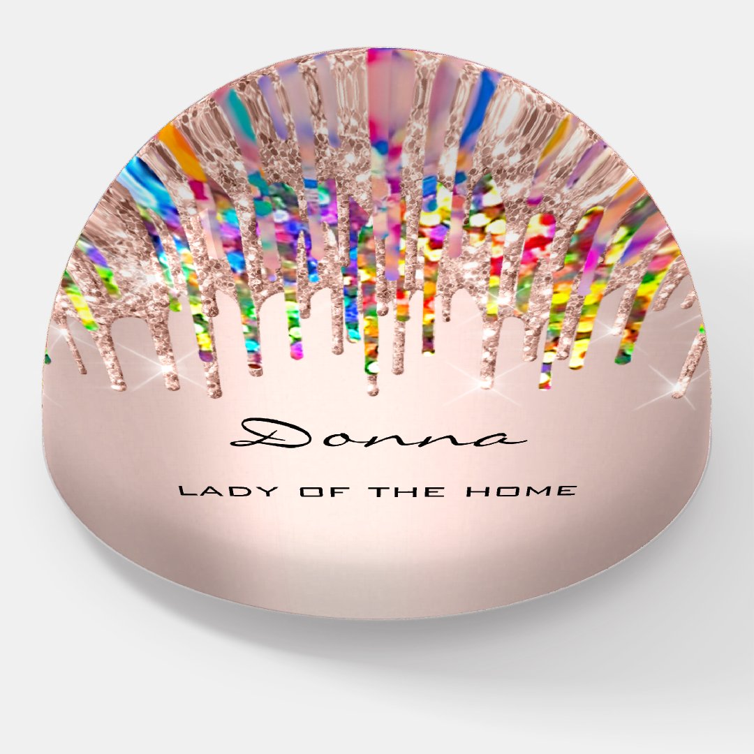 Donna NAME MEANING Holograph Drips Rose Blush Paperweight | Zazzle