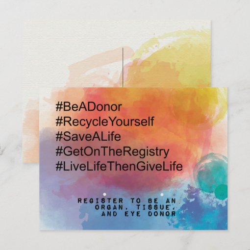 Donor Awareness, transplant, organ donation Postcard | Zazzle