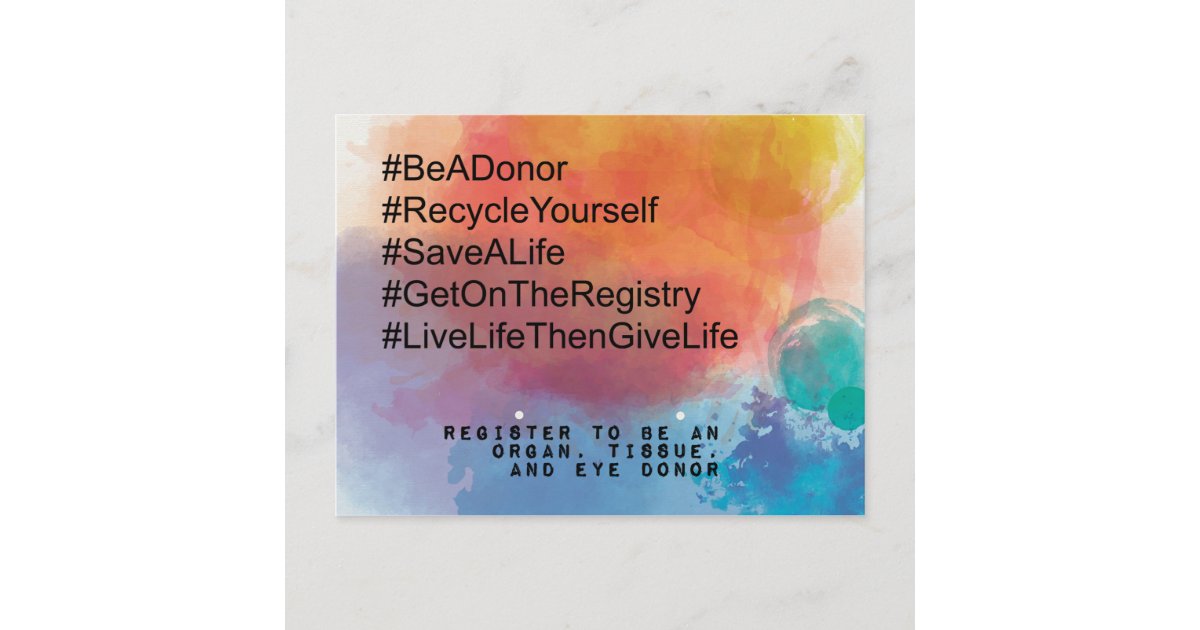 Donor Awareness, transplant, organ donation Postcard | Zazzle