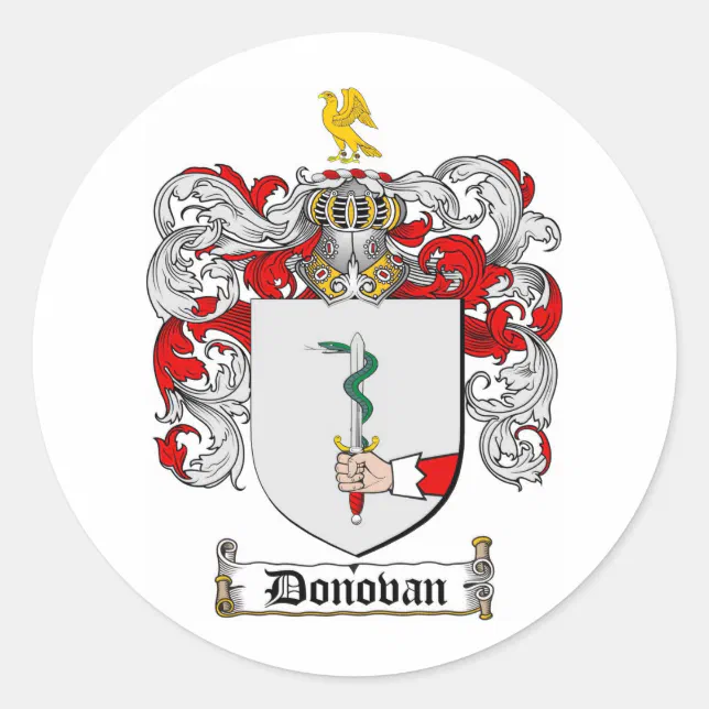 DONOVAN FAMILY CREST - DONOVAN COAT OF ARMS CLASSIC ROUND STICKER | Zazzle