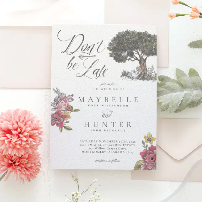 Don't Be Late Vintage Alice In Wonderland Wedding Invitation | Zazzle