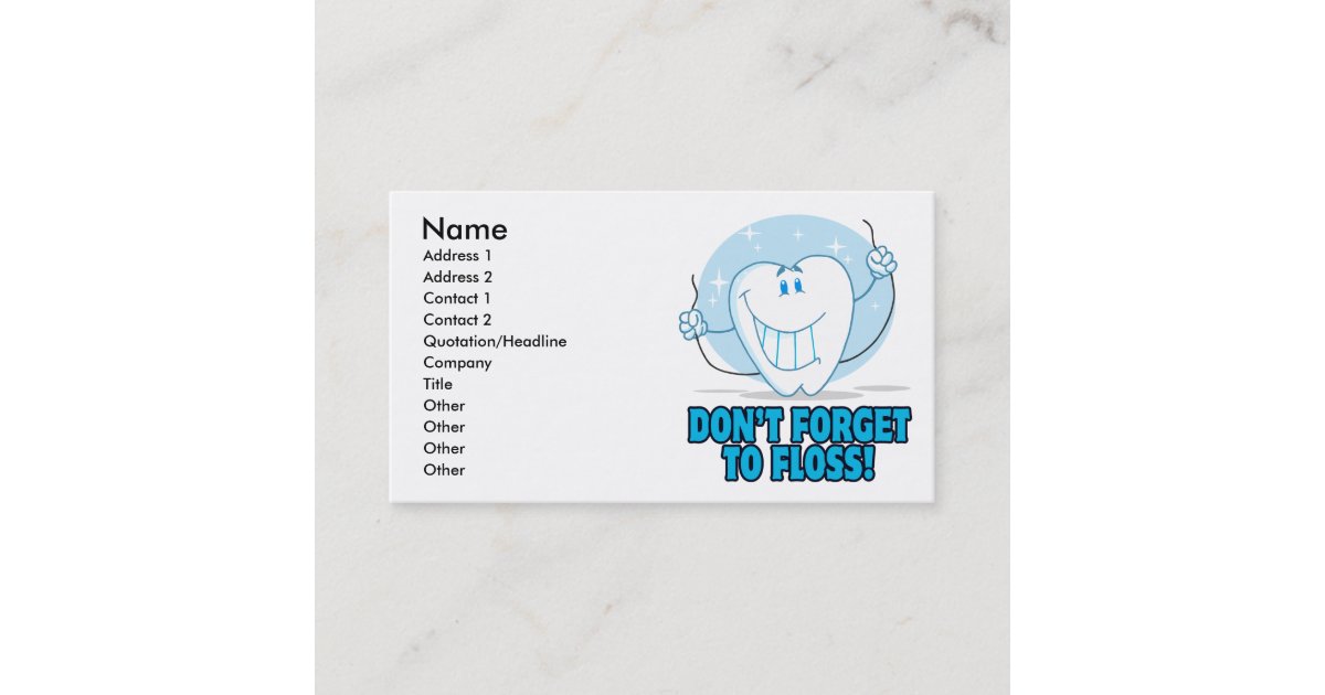 don't forget to floss flossing cartoon tooth business card | Zazzle