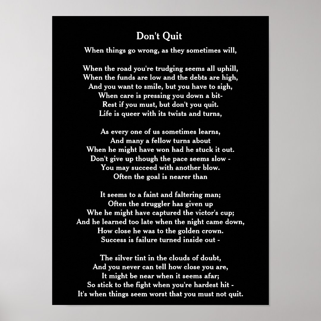 Don't Quit poem - poster | Zazzle